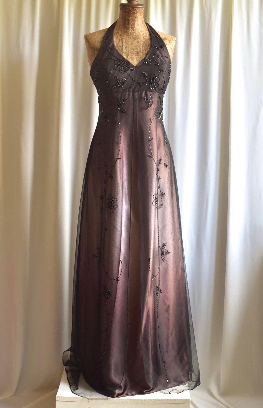 Vintage Y2K Vampire Ombré Mesh Homecoming Beaded Embellished Vampy ...