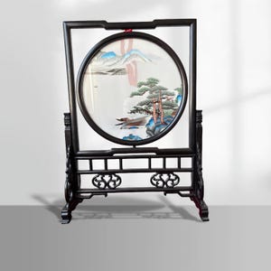 Traditional Chinese Table Screen With Double-sided Suzhou Silk ...
