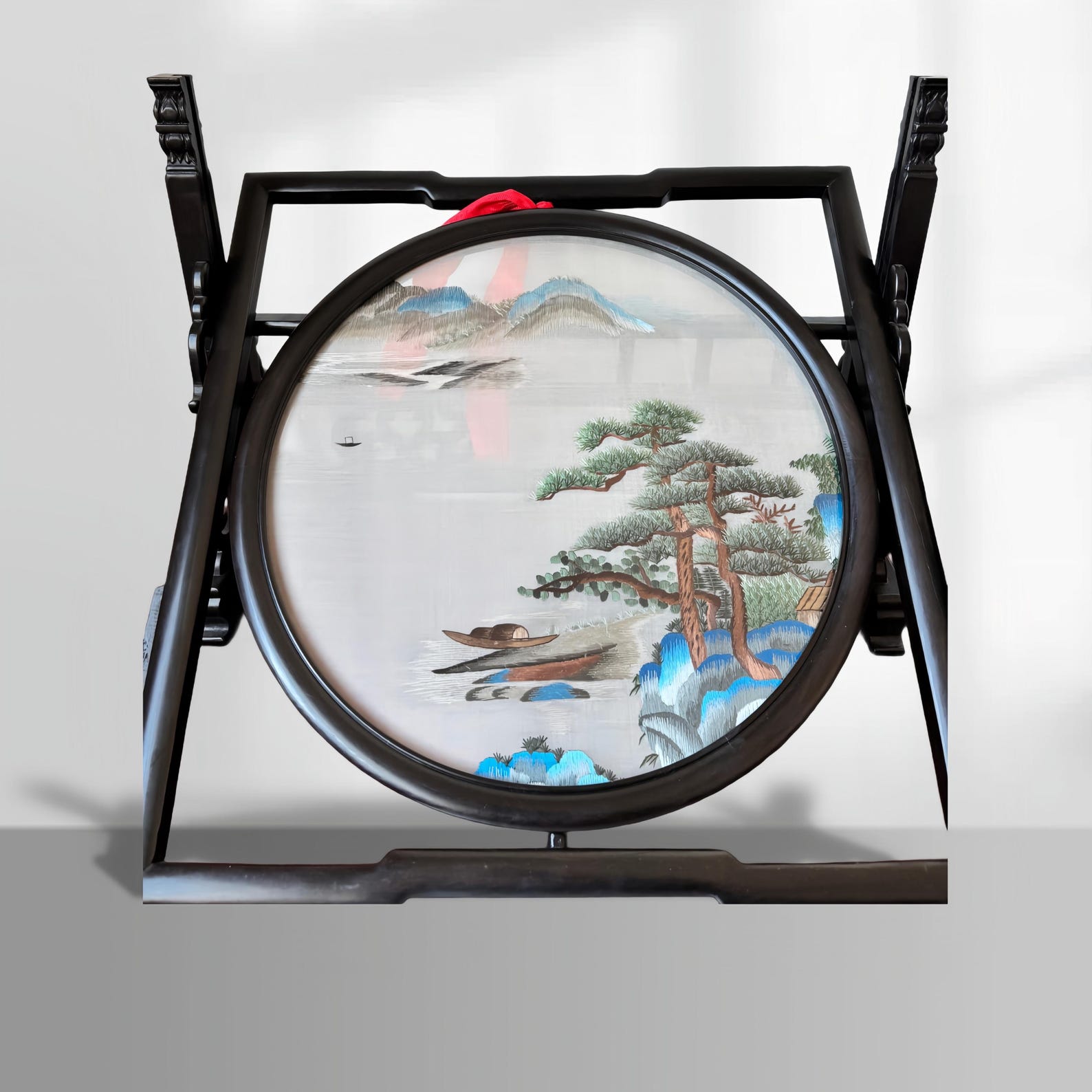 Traditional Chinese Table Screen With Double-sided Suzhou Silk ...