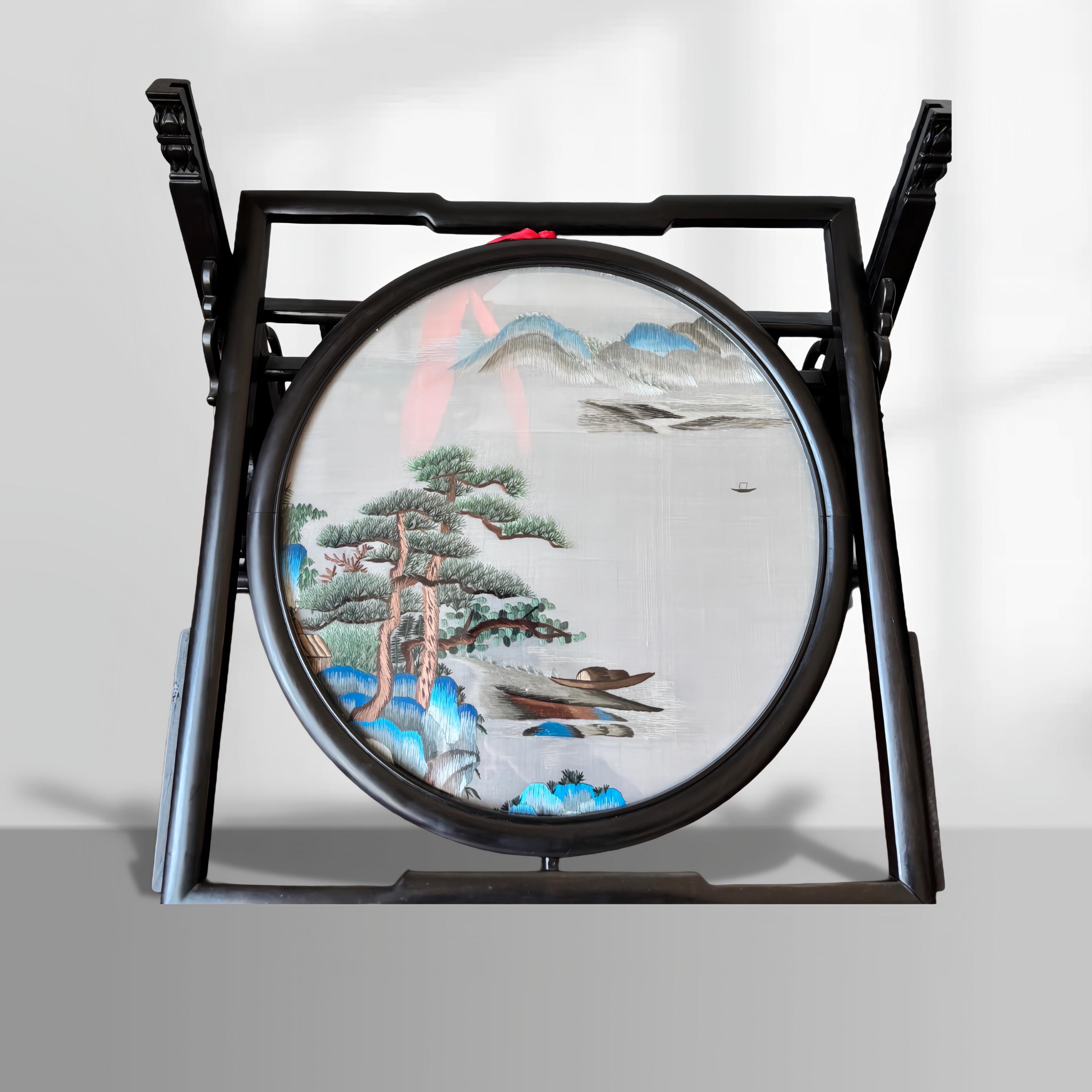 Traditional Chinese Table Screen With Double-sided Suzhou Silk ...