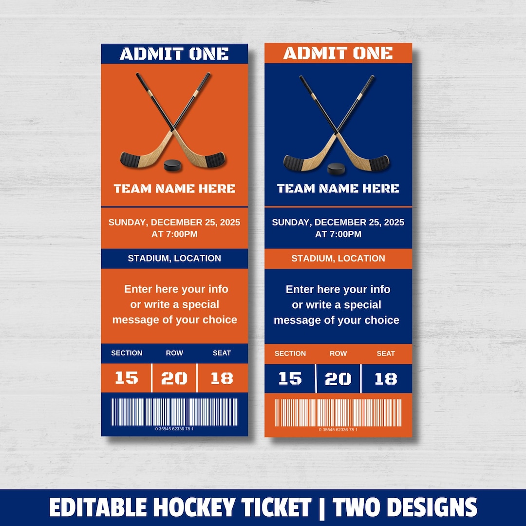 Editable Hockey Game Reveal Ticket EDMONTON CITY Colors Ticket Template ...