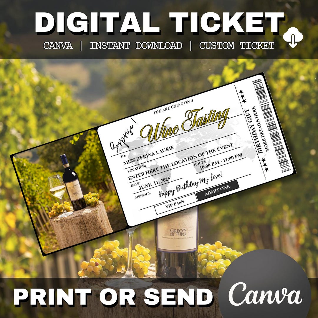 Printable WINE TASTING Surprise Trip Gift Ticket, Boarding Pass ...