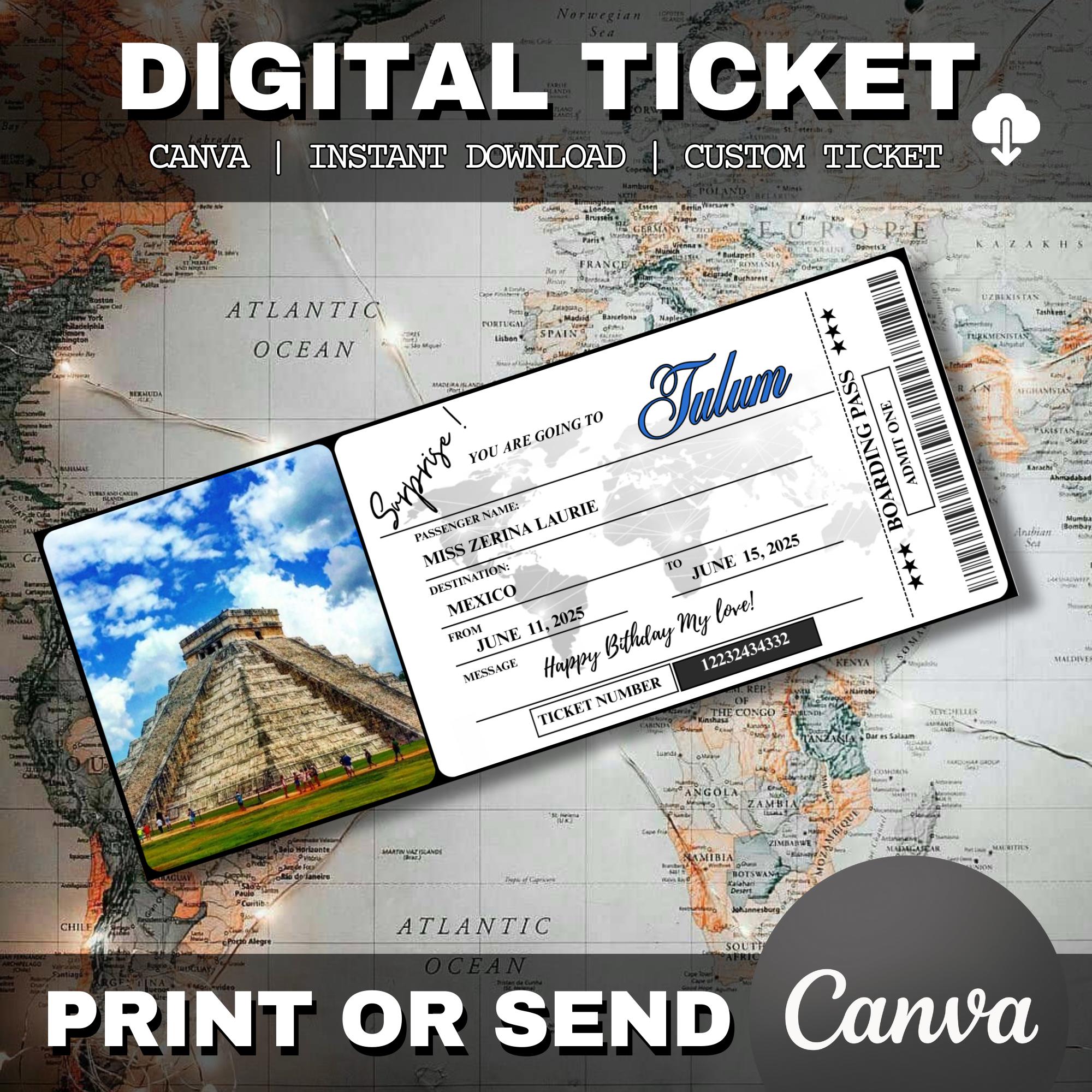Printable Editable TULUM Surprise BOARDING PASS Ticket, Trip Ticket to ...