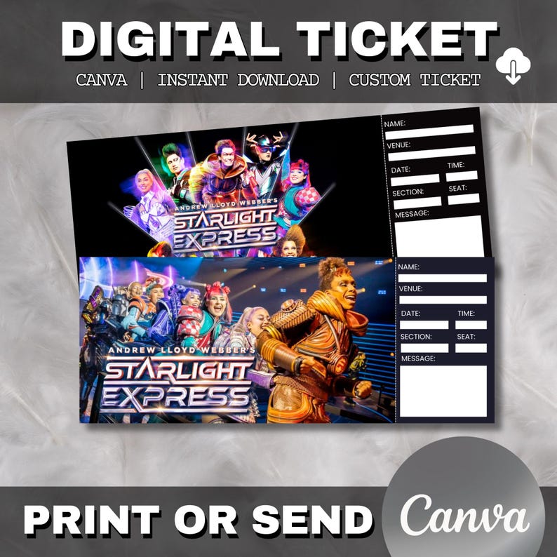 Editable Starlight Express Theatre Ticket, Personalized Gift Reveal ...