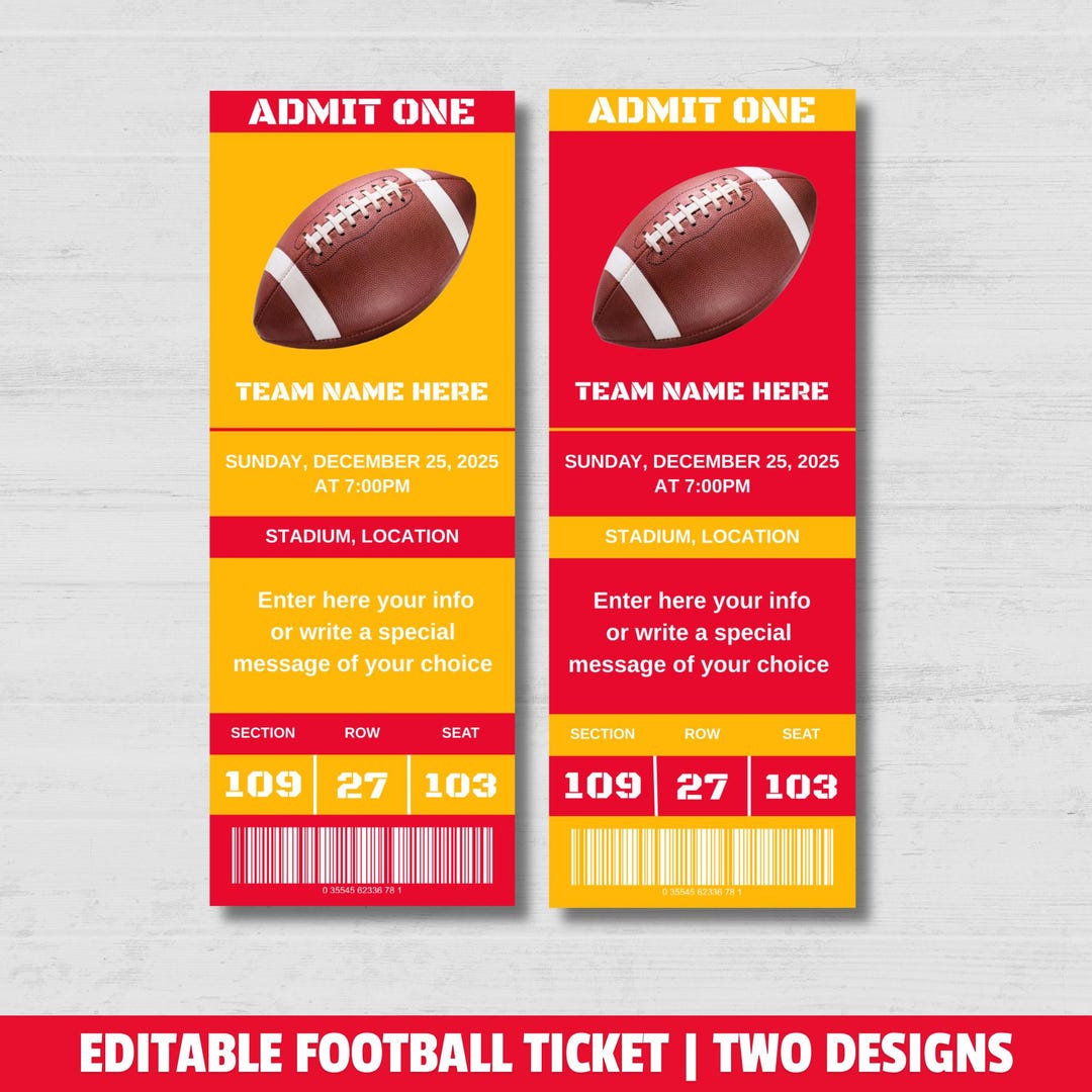 Editable Football Game PITTSBURGH Colors Ticket Template Surprise ...