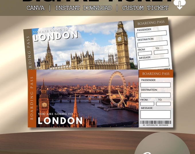 Editable London Boarding Pass Template, Surprise Watercolor London ...
