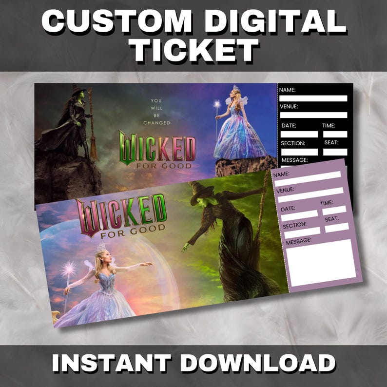 Editable Wicked Musical Theatre Ticket, Personalized Gift Reveal ...