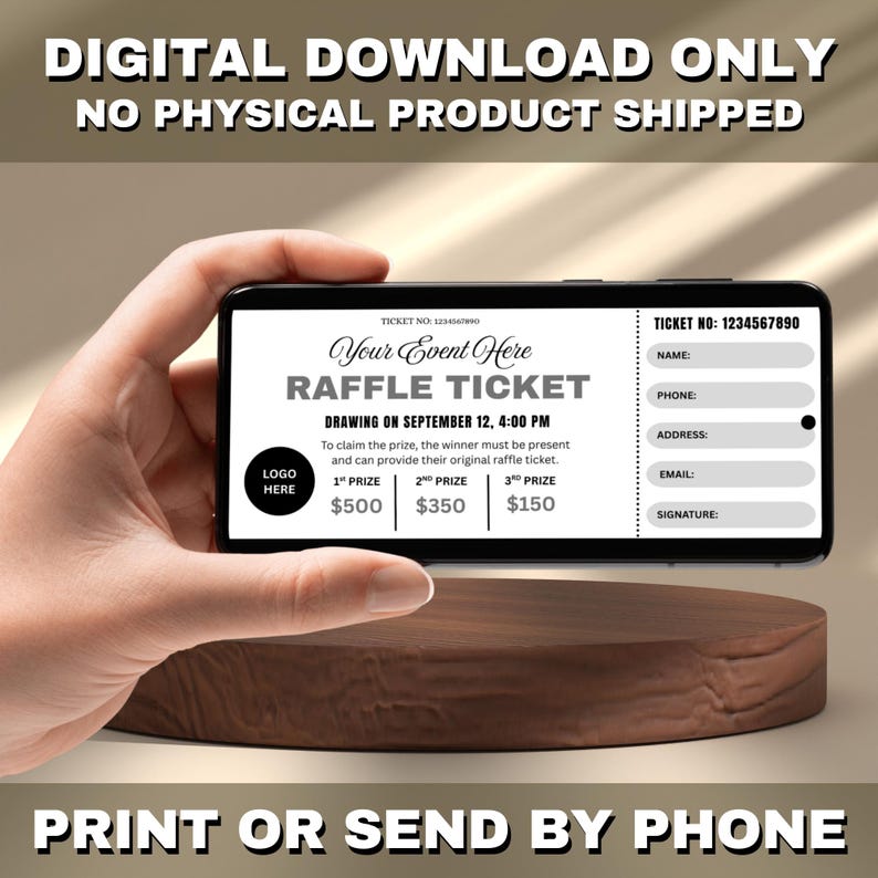 Editable Event Raffle Fundraiser Ticket Template | Printable Charity ...