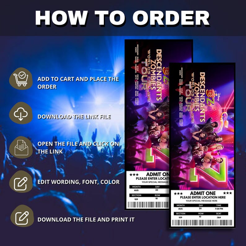 Printable Descendants Zombies Worlds Collide Tour Concert Show Pass ...