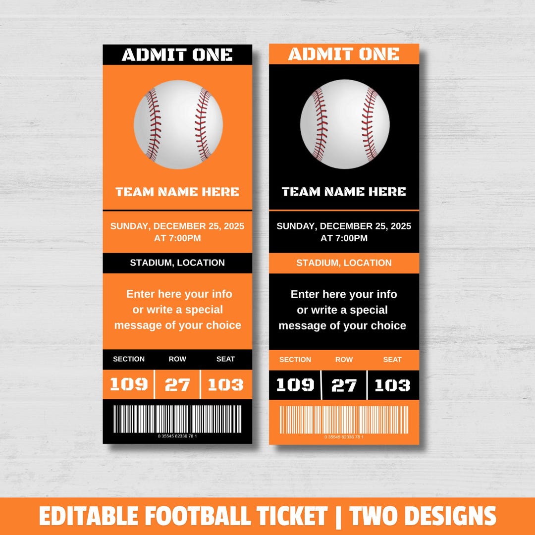 Editable Baseball Game Baltimore Colors Ticket Template Surprise ...