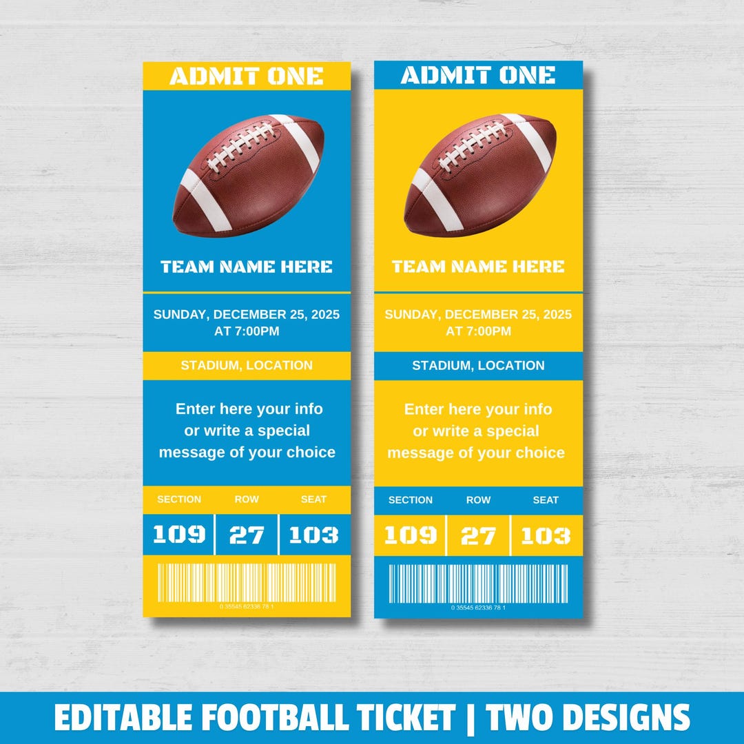 Editable Football Game LOS ANGELES Colors Ticket Template Surprise ...