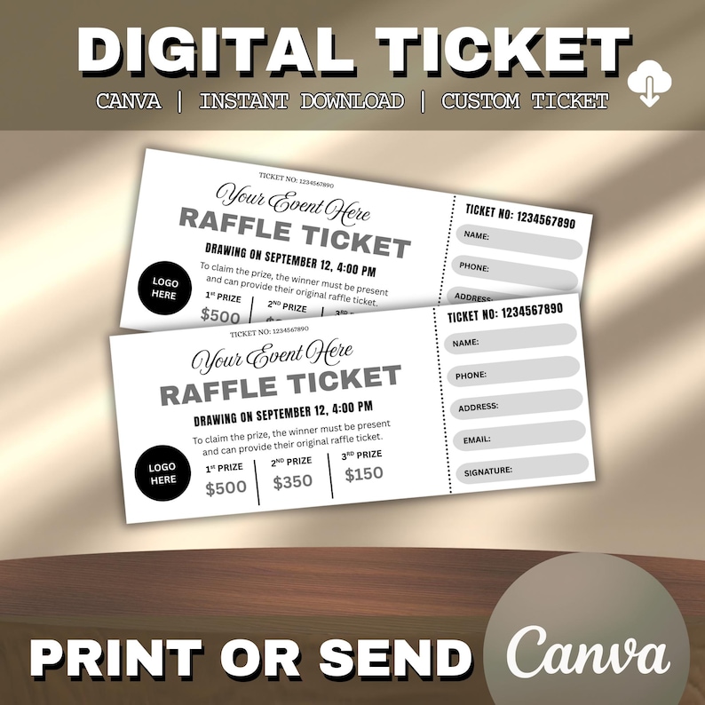 Editable Event Raffle Fundraiser Ticket Template | Printable Charity ...
