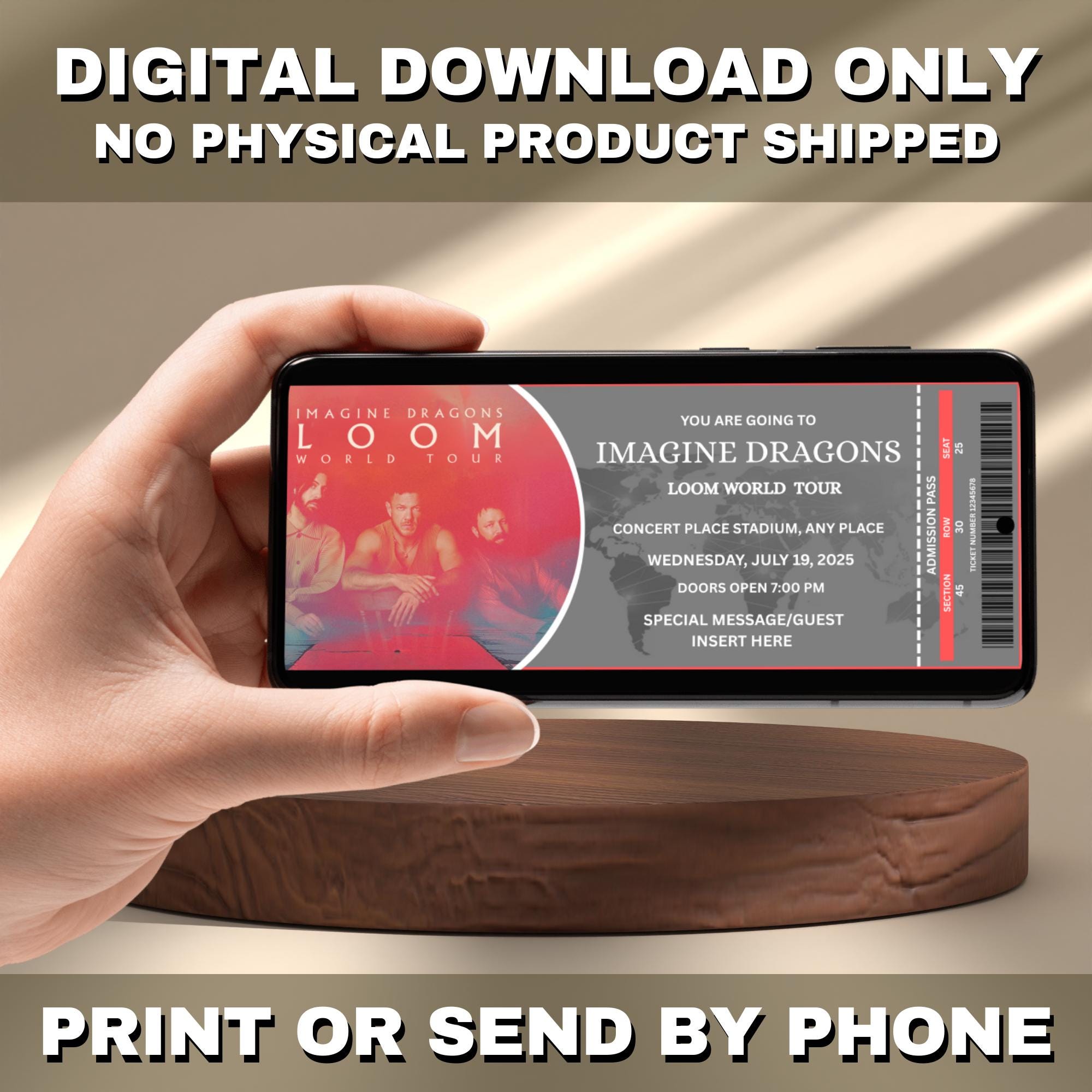 Editable Imagine Dragons Ticket Loom World Tour Concert Show Pass ...