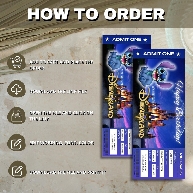Editable Stitch Disneyworld Disneyland Surprise Ticket, Stitch Ticket ...