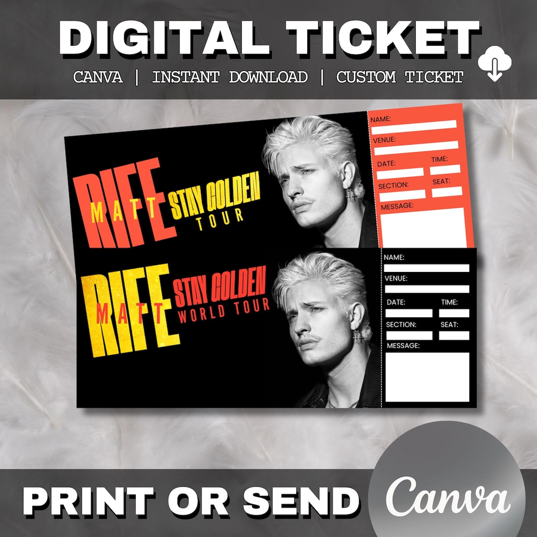 Printable Matt Rife Ticket Stay Golden 2025 Tour | Personalized Live ...