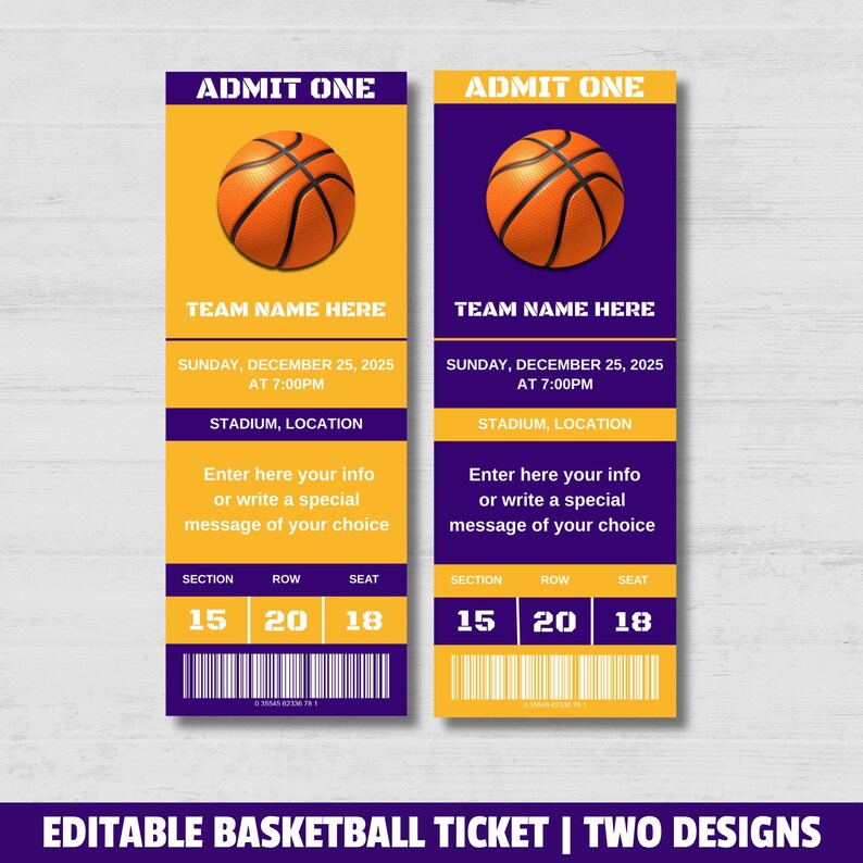 Editable Basketball Game LOS ANGELES CITY Colors Ticket Template ...