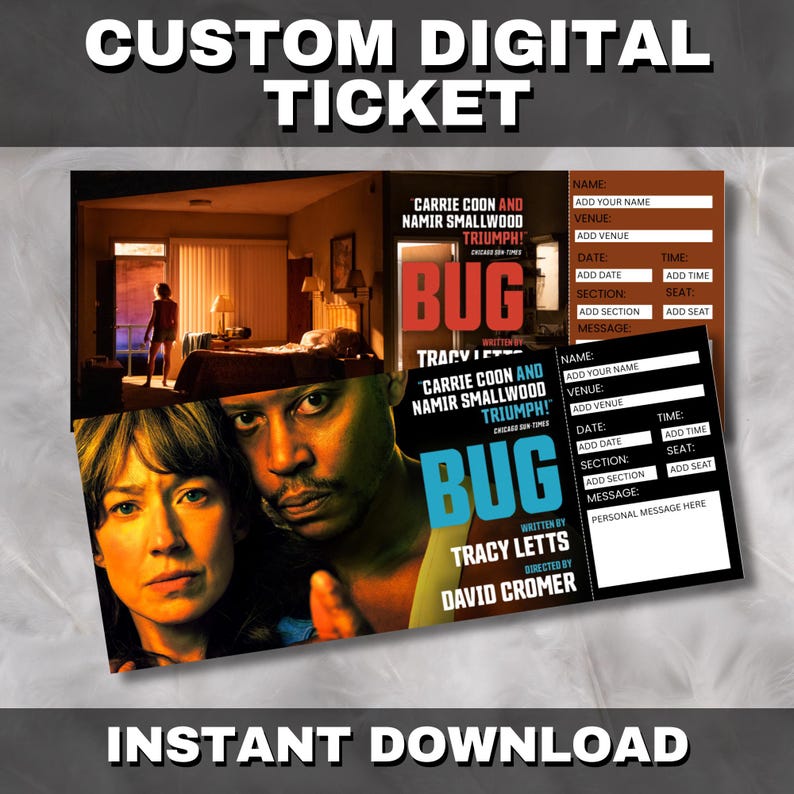 Editable Bug Theater Ticket, Bug Ticket, Personalized Broadway Show ...