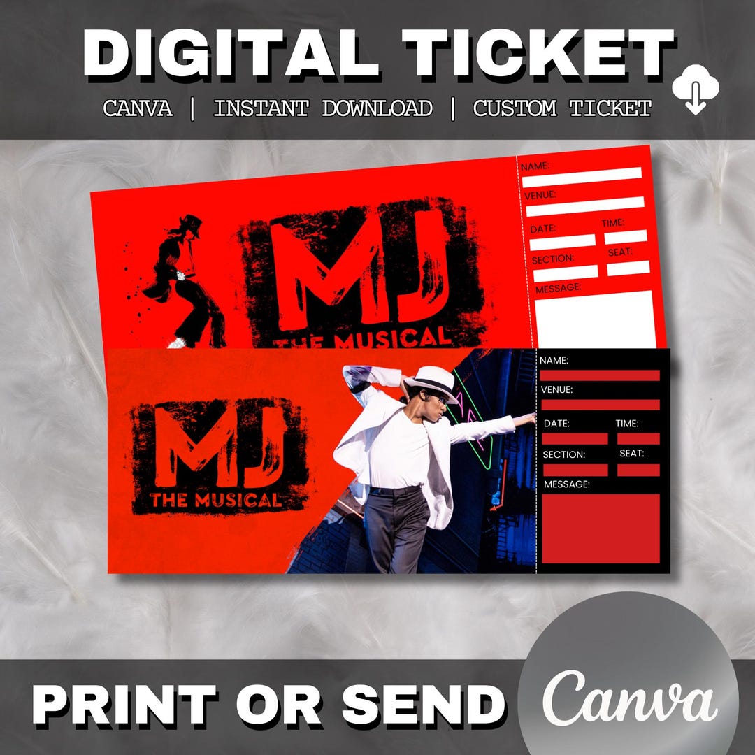 Printable MJ Broadway Ticket: Broadway Musical Ticket | Editable ...