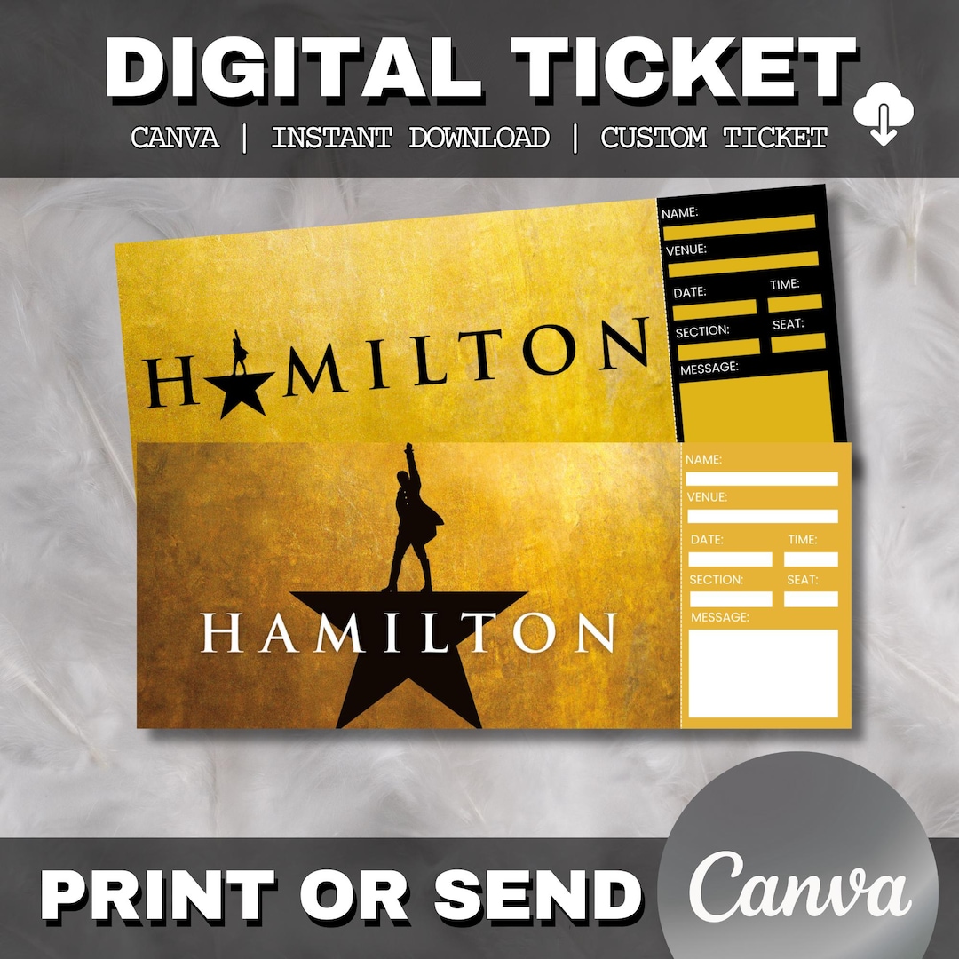Editable Hamilton Musical Theatre Ticket, Personalized Gift Reveal ...