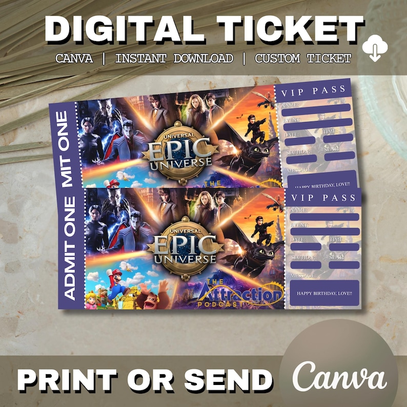 Editable Epic Universe Ticket: Printable and Editable DIGITAL DOWNLOAD ...