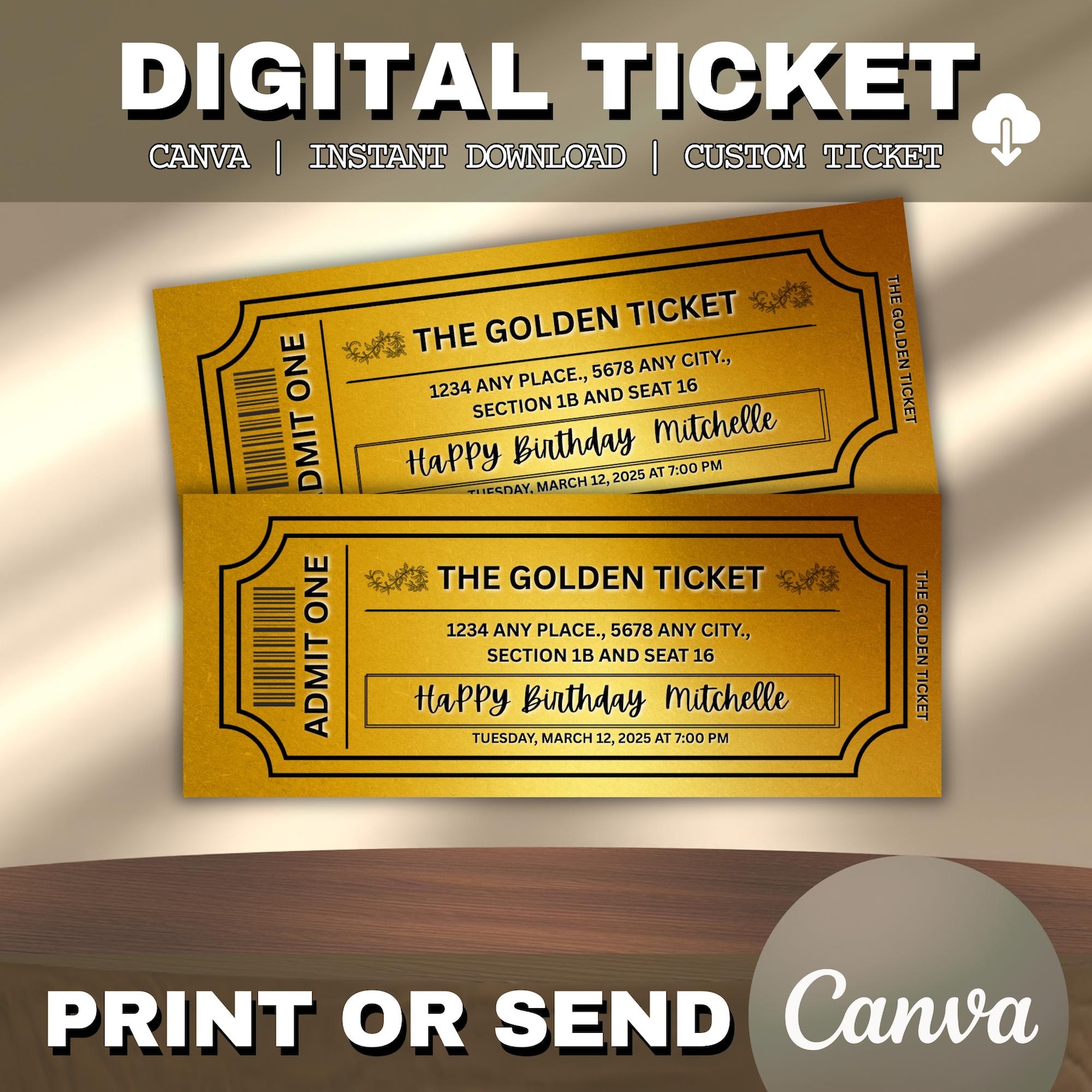 Golden Ticket Template, Printable Golden Ticket Editable Template ...