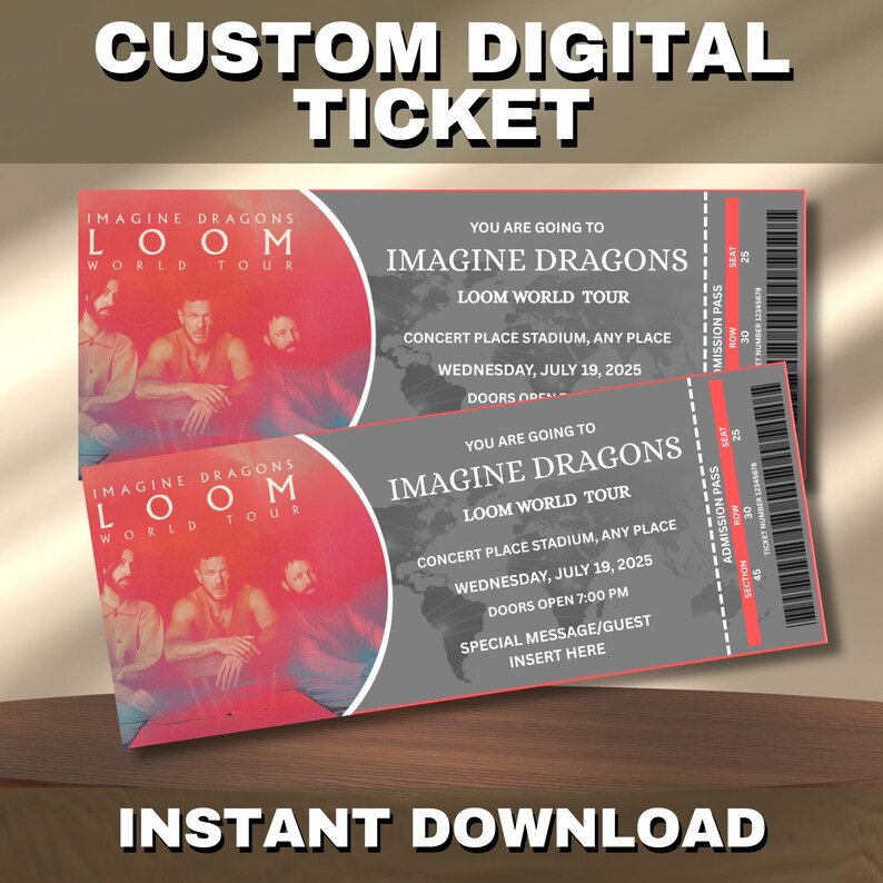 Editable Imagine Dragons Ticket Loom World Tour Concert Show Pass ...