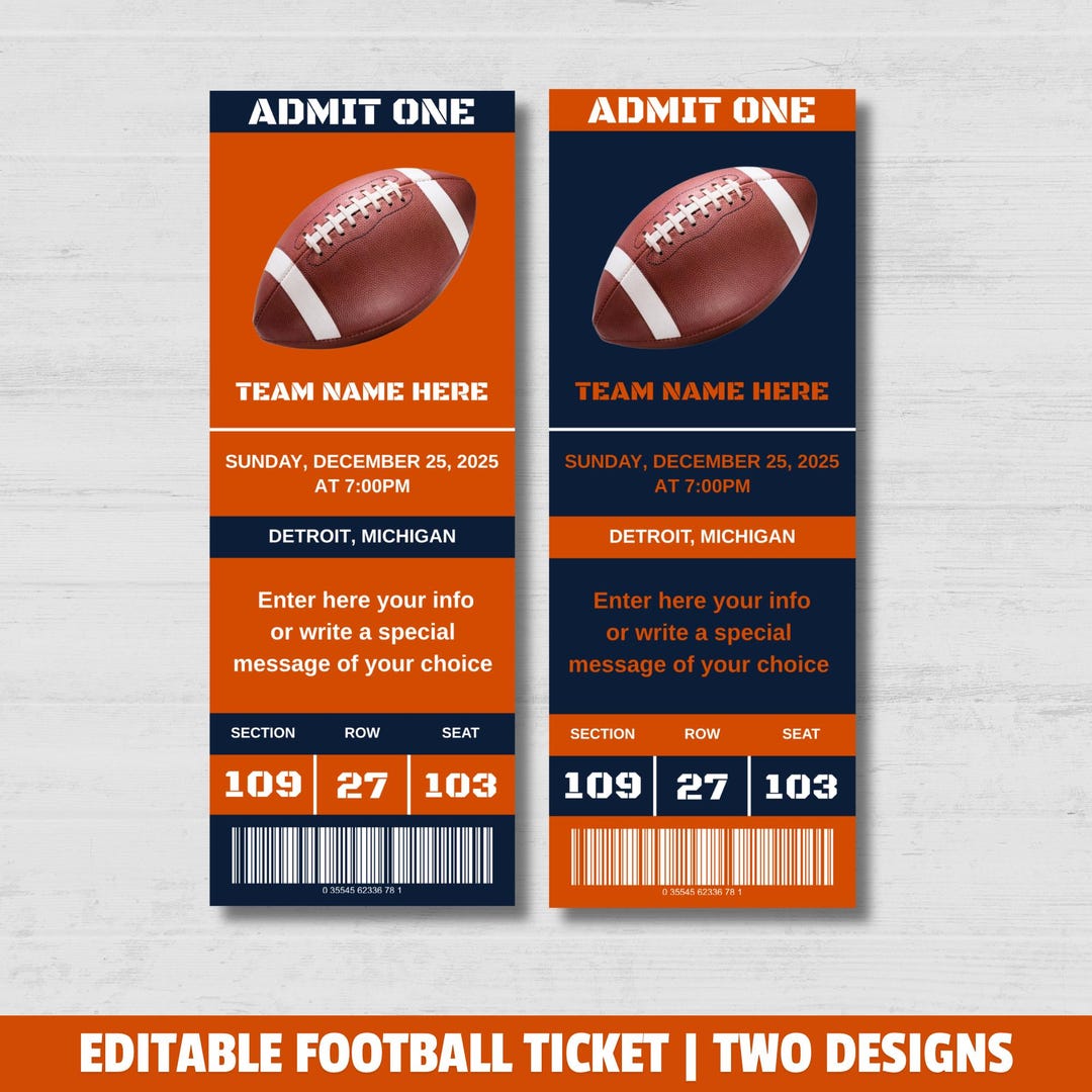 Editable CHICAGO Colors Football Game Gift Reveal Ticket, Football Game ...