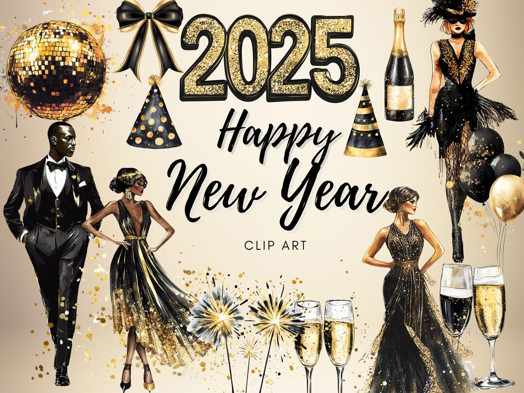 Happy New Year Clipart Bundle| Black & Gold Clipart |new Year's Eve ...