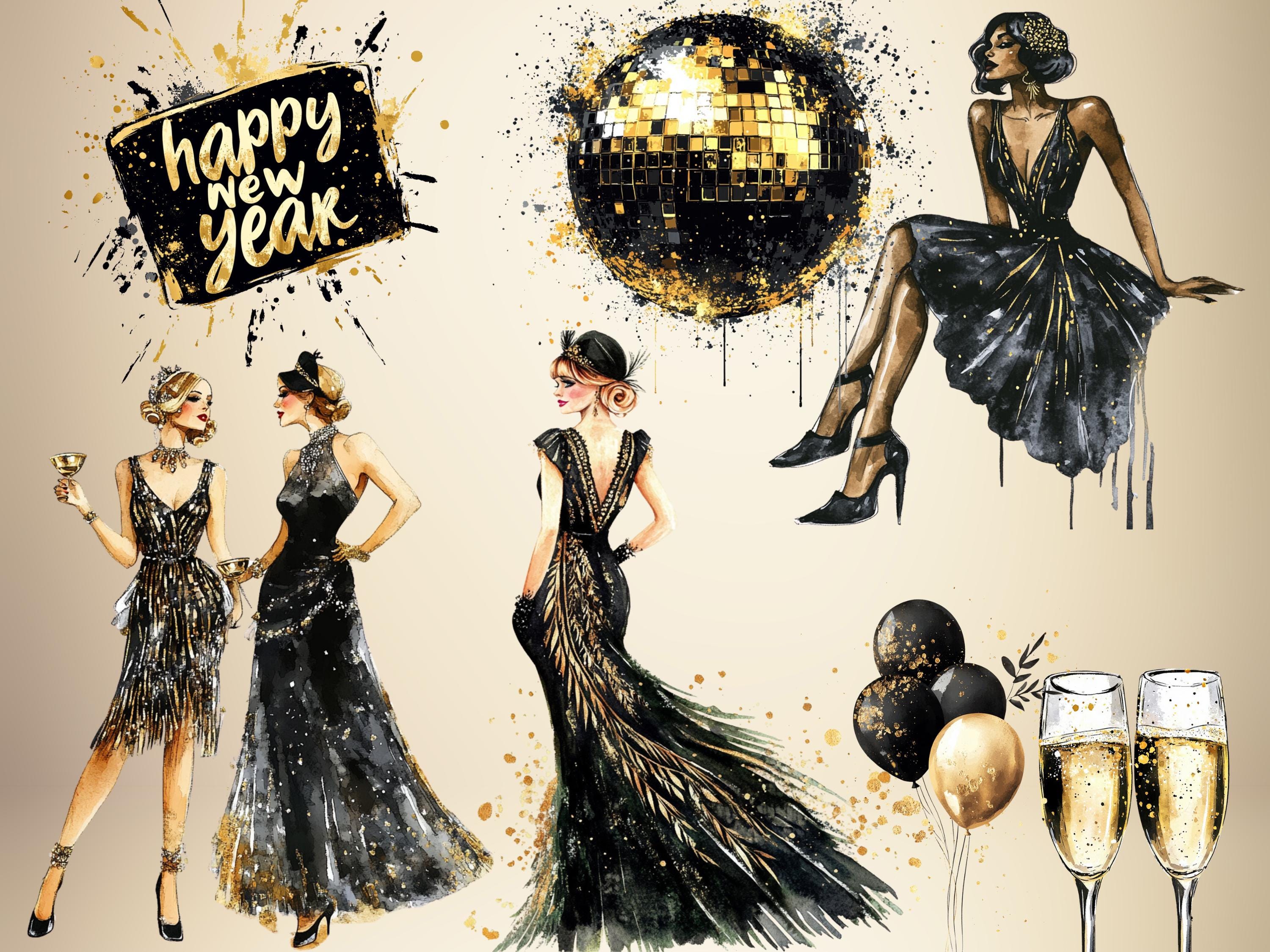 Happy New Year Clipart Bundle| Black & Gold Clipart |new Year's Eve ...