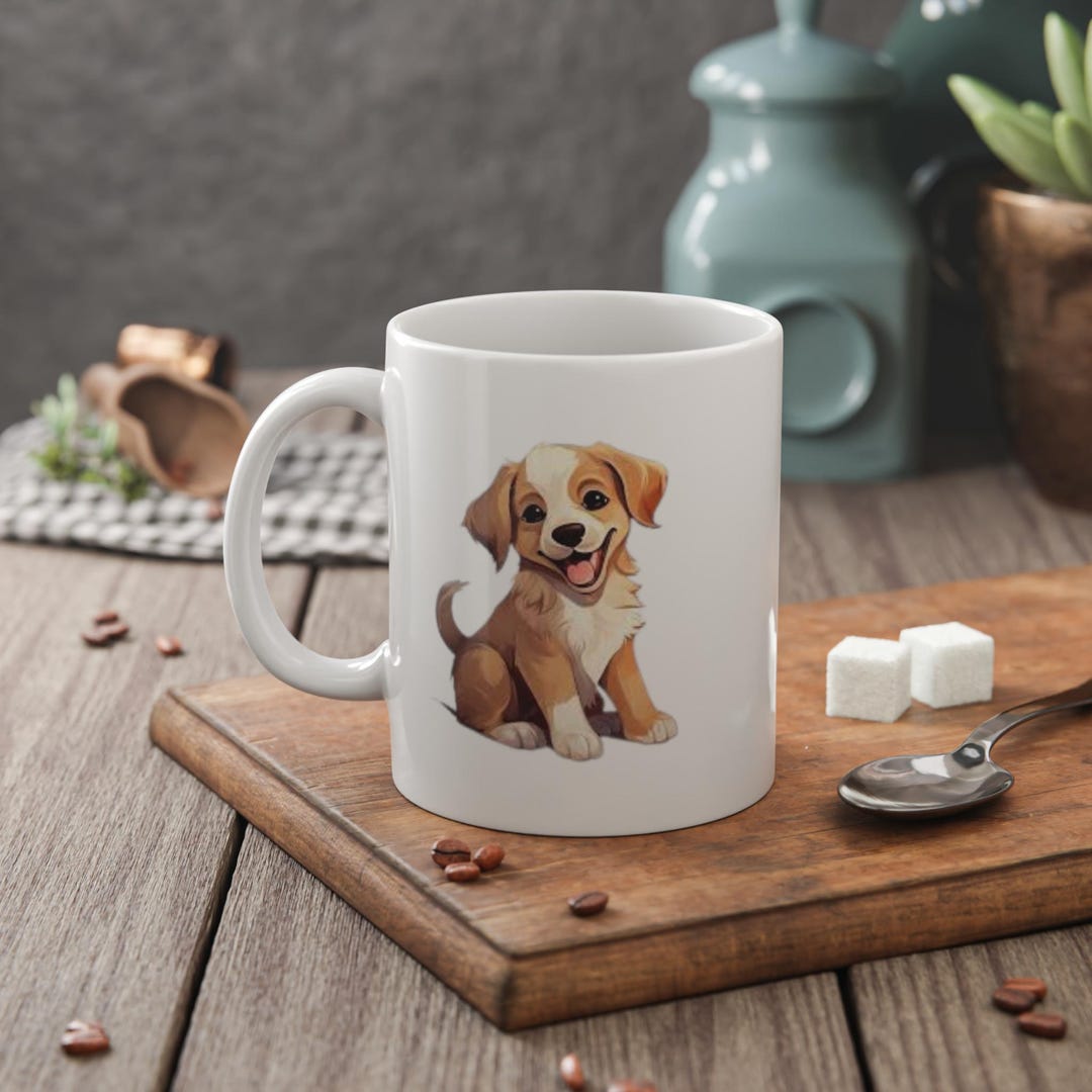 Cute Dog Art Ceramic Mug, Adorable Pet Lover Gift, Coffee Cup for Dog ...
