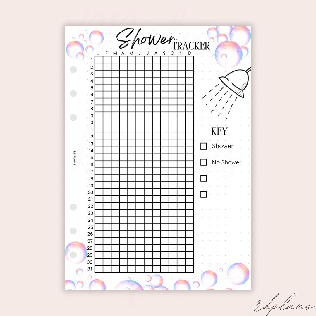 A5 Yearly Shower Tracker Planner Page | Journaling | Planning ...