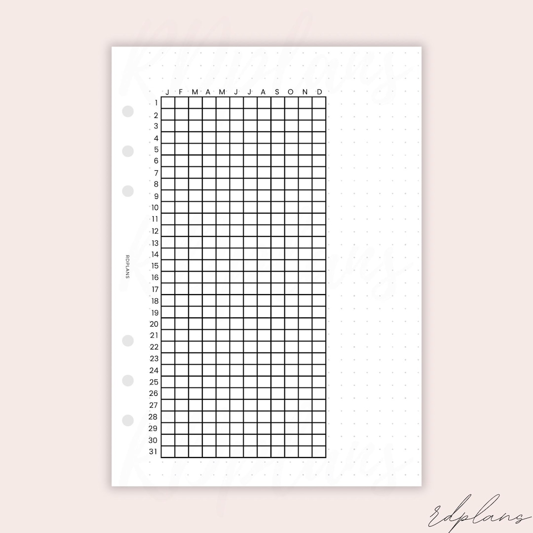 A5 Blank Yearly Dot Grid Tracker Planner Page | Journal | Planning ...