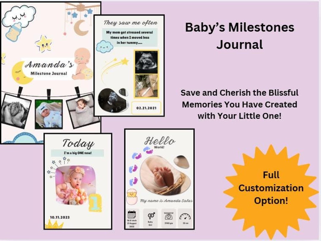 Baby Milestones Journal. Baby's First Year. Minimalist Editable Baby ...