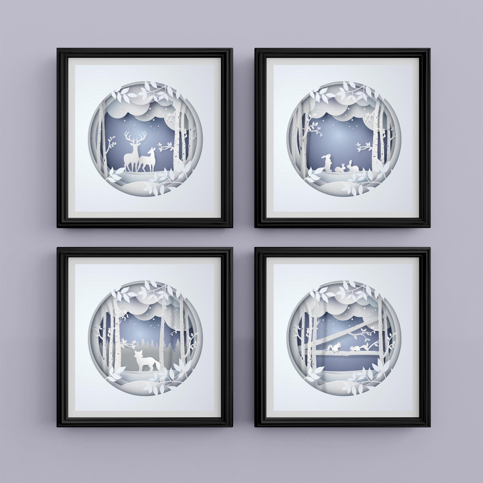 Forest Shadow Box Art Set of 4, Vector Art Prints, Wall Decor, Digital ...