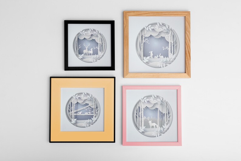 Forest Shadow Box Art Set of 4, Vector Art Prints, Wall Decor, Digital ...