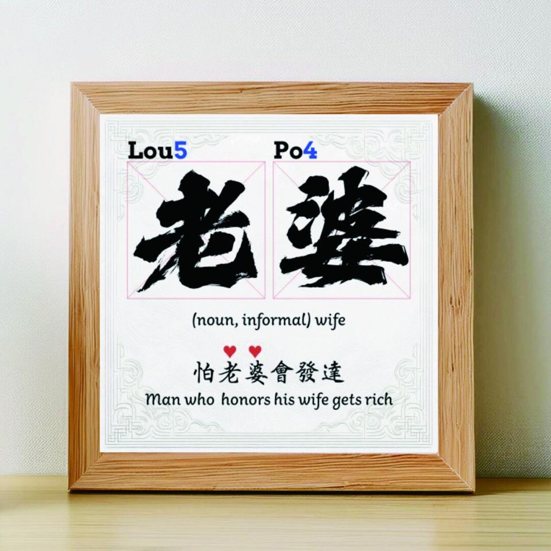 Instant Download Chinese Word Poster wife, Man Who Honors His Wife Gets ...