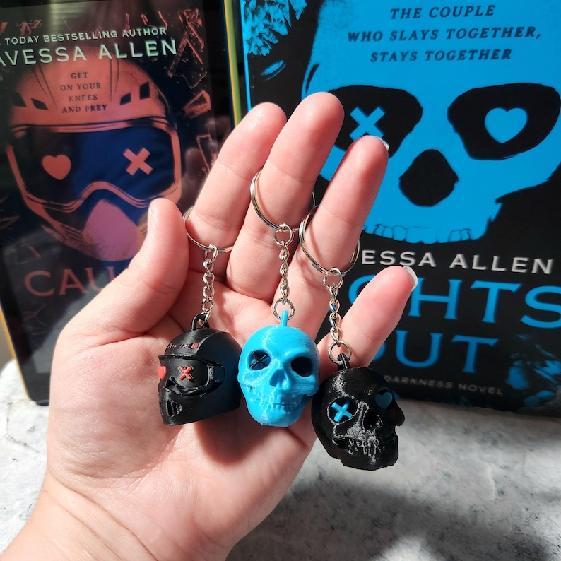 Lights Out Skull | Caught up Helmet With Heart X Eyes Keychain - Etsy