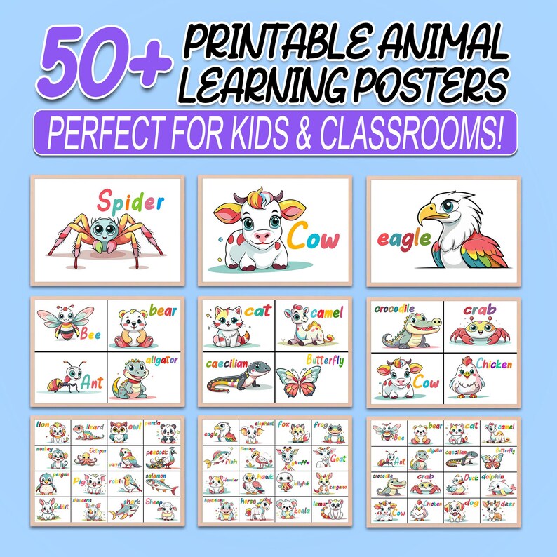 Animal Learning Posters for Kids, A4 Printable Educational Wall Art ...
