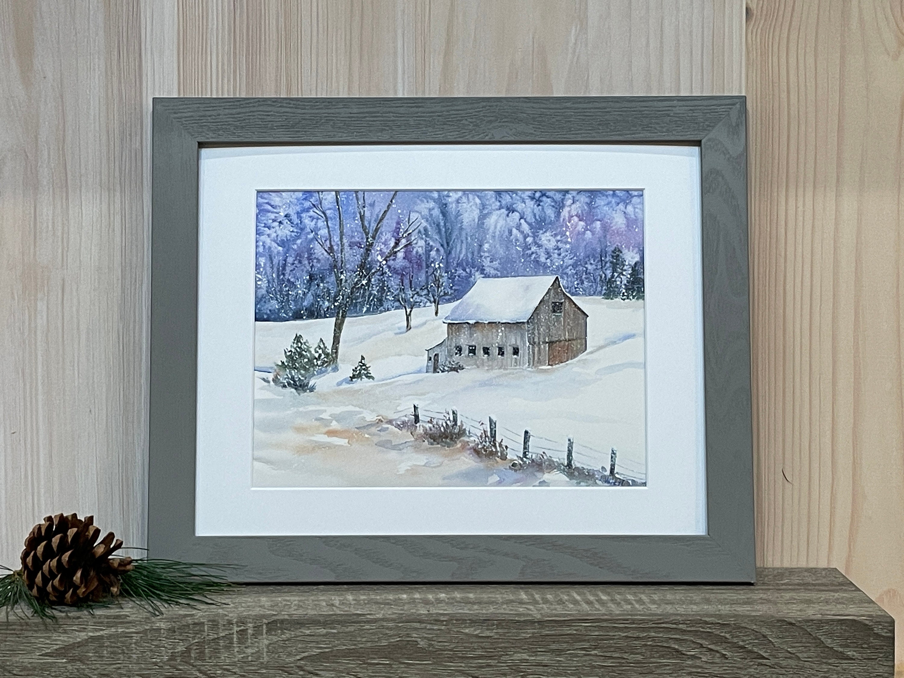 Watercolor Winter Barn Art, Barn Snow Print , Winter Wall Decor, Barn ...