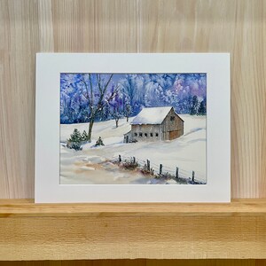 Watercolor Winter Barn Art, Barn Snow Print , Winter Wall Decor, Barn ...