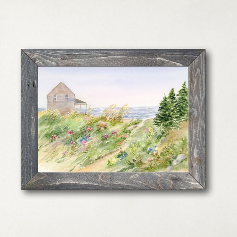 Cape Cod Cottage Watercolor Beach Art Print, Ocean Cottage Beach Wall ...