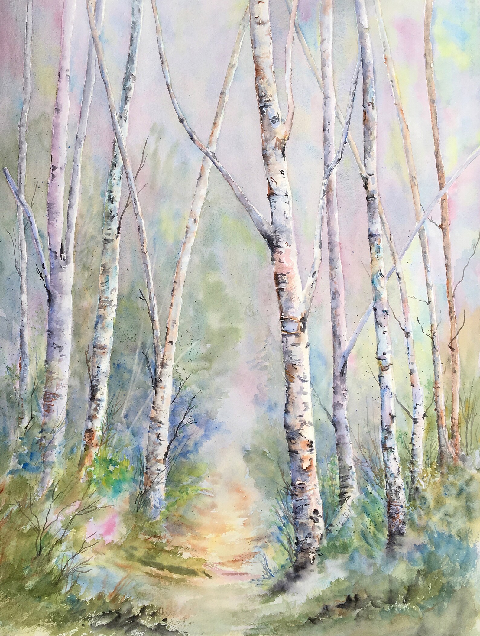 Birch Trees Watercolor Print New England Nature Wall Art - Etsy