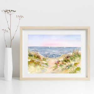 Cape Cod Sailboats Beach Roses Watercolor Print, Coastal Wall Art ...