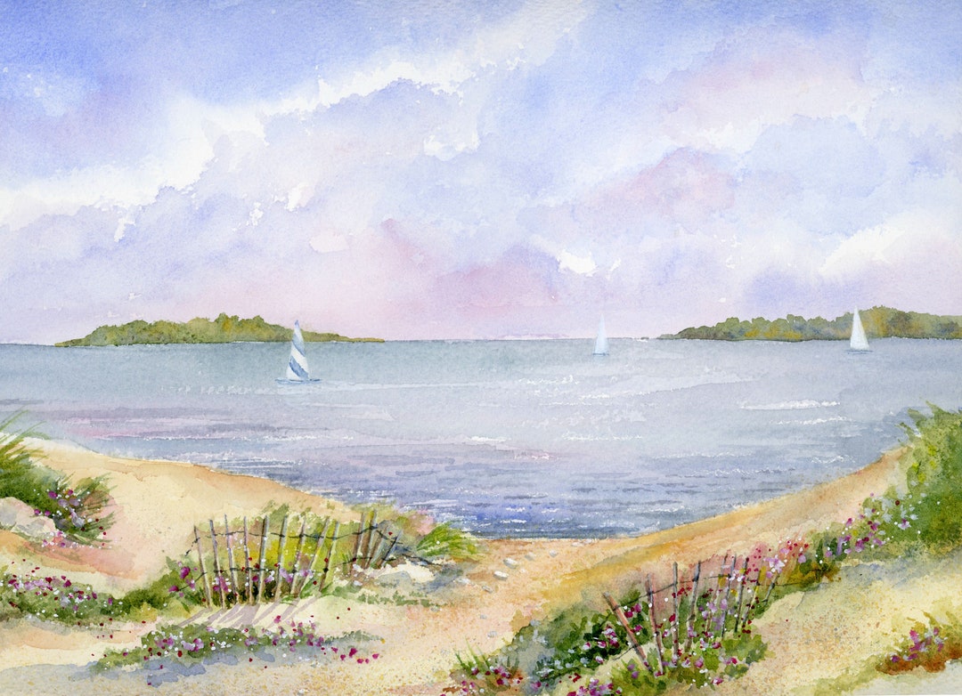 Cape Cod Sailboat Beach Art, Ocean Wall Decor Art Print - Etsy