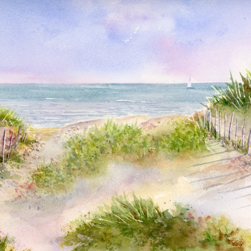 Cape Cod Beach Roses Cape Cod Watercolor Landscapebeach Art - Etsy