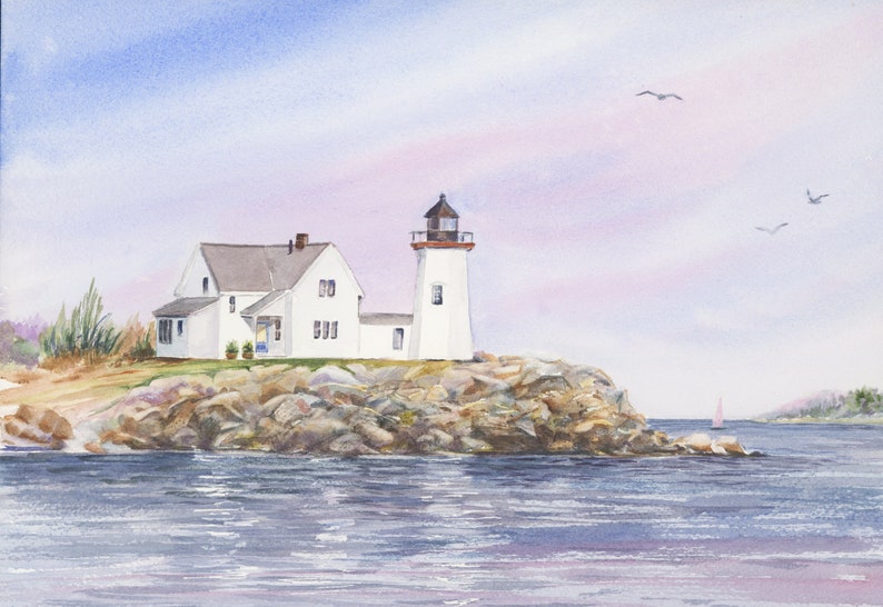 Cape Cod Lighthouse Art Watercolor Wings Neck Pocasset - Etsy