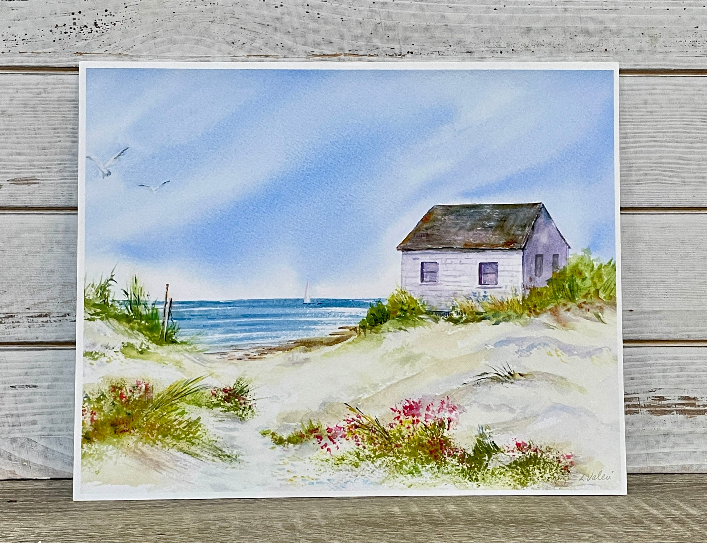 Cape Cod Art, Watercolor Beach Painting, Summer Cottage Art Print ...