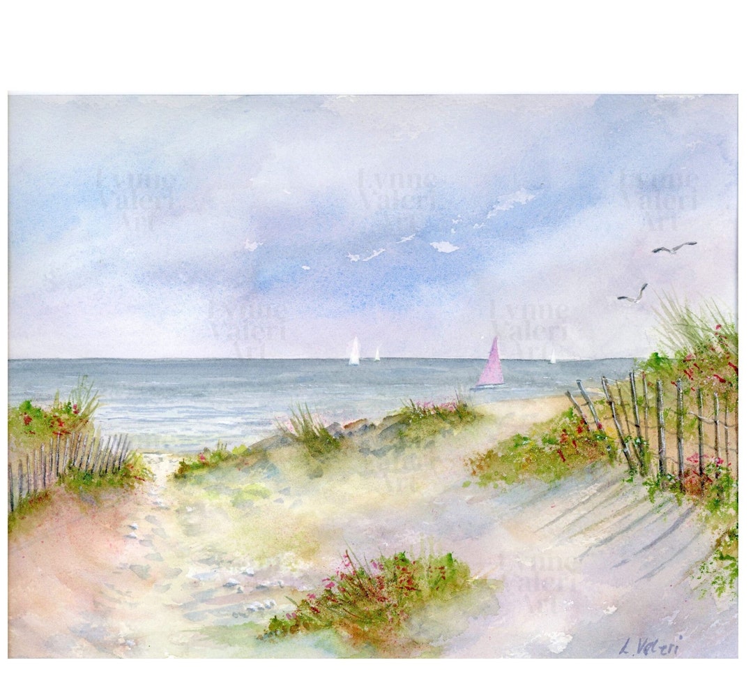 Cape Cod Sailboat Painting, Beach Painting, Ocean Beach Watercolor Wall ...