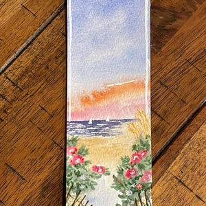 Cape Cod Beach Rose Bookmark, Coastal Sunset Bookmark Art, Hand Painted ...