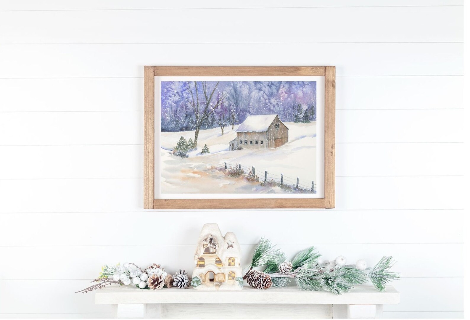 Watercolor Winter Barn Art, Barn Snow Print , Winter Wall Decor, Barn ...